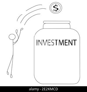 Money saving stickman vector illustration. Hand drawn piggy bank and ...