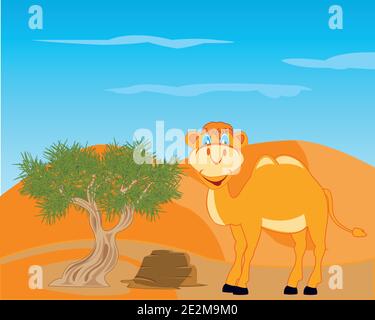 Animal camel and tree saxaul on background sun dune Stock Vector Image ...