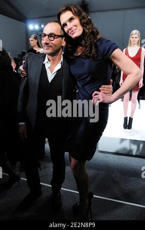 Brooke Shields, Gilles Mendel backstage at the J. Mendel 2010 Fall ...