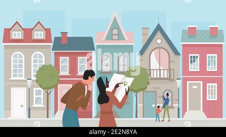 Tour vacation with guide, vector cartoon comic illustration isolated on ...