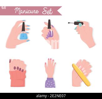 Hands holding nail file for polishing nails, manicure process vector ...