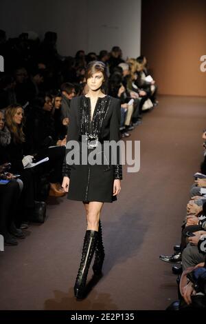 A model wears a creation for the Andrew GN fashion collection during ...