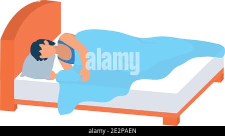 Cartoon illustration of man sleeping in his bed with teddy bear Stock ...