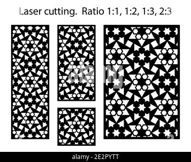 Cnc template set. Laser pattern. Set of geometric decorative vector panels, screens, dividers ...
