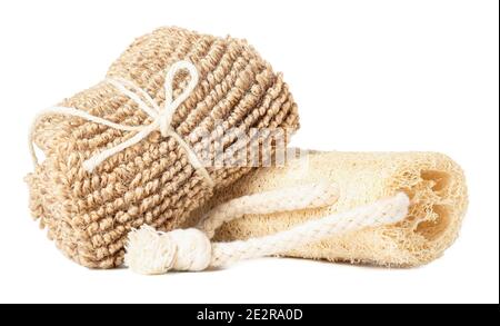 Different natural loofah sponges isolated on white Stock Photo - Alamy