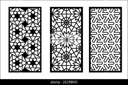 Jali decorative vector panels design. Cnc template set. Laser pattern. Set of geometric screens ...