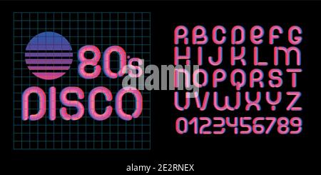 Synthwave font. Letters of 70s-80s aesthetics. Vector alphabet in retro ...