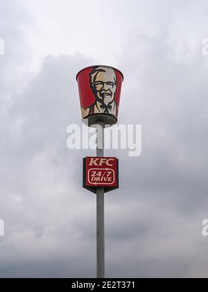 Logo signpost for Kentucky Fried Chicken fast food drive thru ...