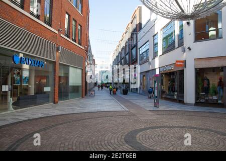 Shops and banks inside the Parkway Shopping Centre in Newbury in the UK ...