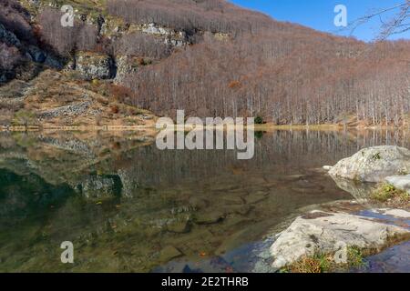 Sunny winter landscape of Lago Santo Parmense and Mariotti refuge. LAGO ...