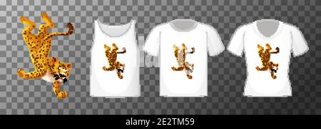 Leopard in dancing position cartoon character with many types of shirts ...