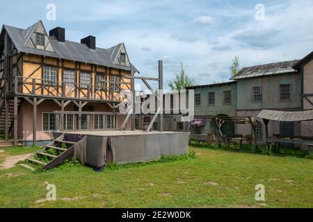 Reconstruction of old wooden gallows for execution of people in the ...