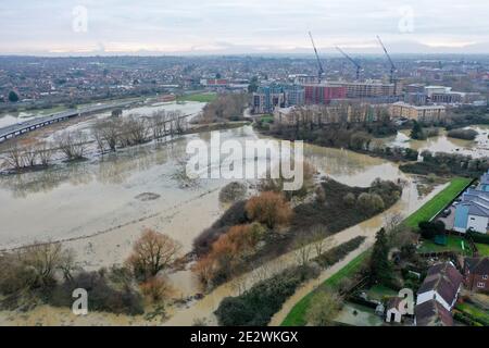 Essex, UK. 15th January 2021. Flooding in Chelmsford, Essex, after the ...