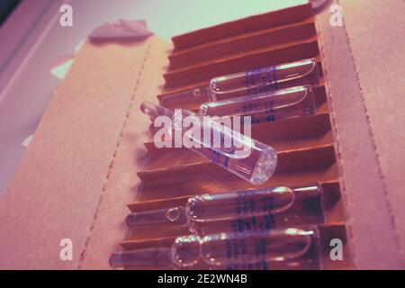 Cardboard pack of drug ampoules Stock Photo - Alamy