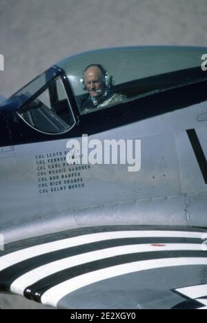 General Chuck Yeager and General Joe Engle flying WWII Fighters Stock ...