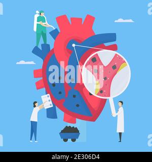 Human heart with arteries and valves. Vector cartoon illustration of ...