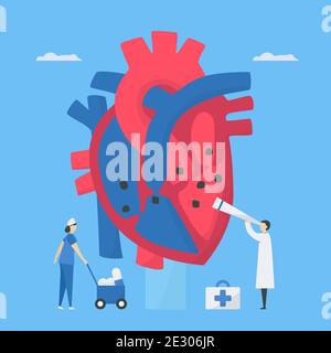 Human heart with arteries and valves. Vector cartoon illustration of ...