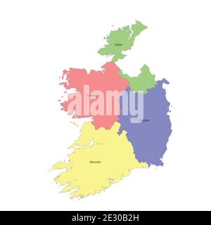 High quality map of Ireland with borders of the regions on white ...