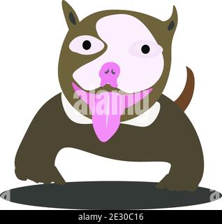 Cute american bully puppy is standing in the autumn park. Seven month ...