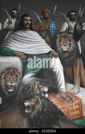 Tewodros II. Tewodros holding audience surrounded by lions. Theodore II ...