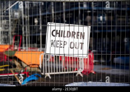 Childrenkeep out sign at construction building site safety sign Stock ...