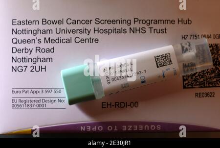 NHS bowel cancer test kit. This is sent to everyone aged between 60 and ...