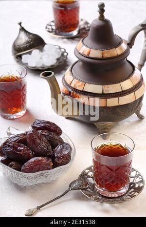 Traditional arabic tea and dry dates Stock Photo - Alamy