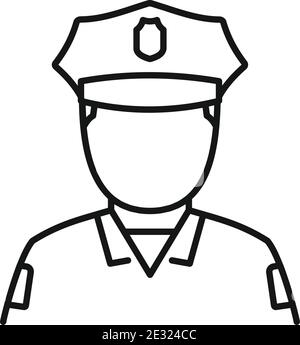 Outline figure police man standing front side, contour portrait male ...