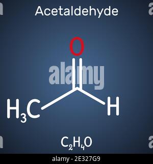 Acetaldehyde (ethanal) molecule, chemical structure. Acetaldehyde is a ...