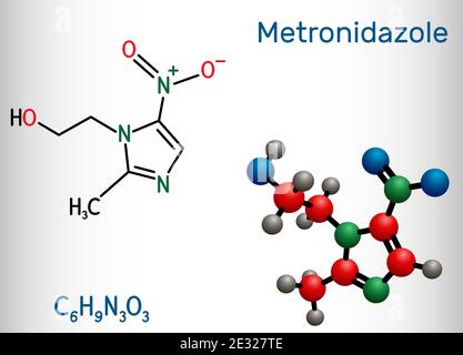 Metronidazole, antiprotozoal medication molecule. It is antibiotic, belonging to the ...