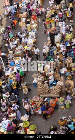 Makola crowded street market overhead Ghana Africa. Historical busy ...