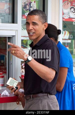President Barack Obama speaks at an ice cream social at Washington Park ...