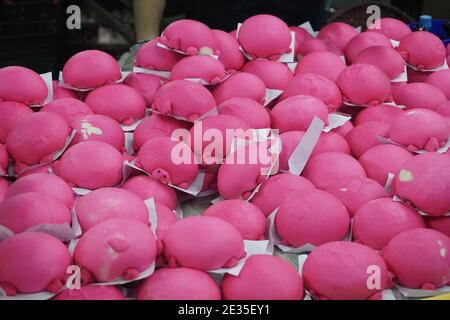 Red tortoise buns for prayers during the Nine Emperor Gods Festival ...