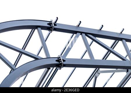 Row of stadium roof metal supports structure. Industrial steel ...