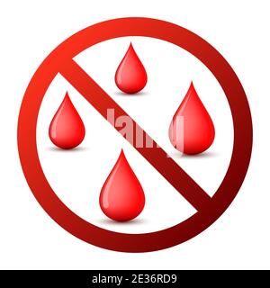 Vector sign of prohibition of a blood donation. No blood drop sign on ...