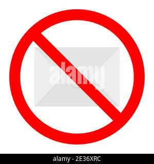 Mail ban icon. Letter is prohibited. Stop or ban red round sign with ...