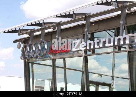 Furth, Germany : Audi emblem at Audi's auto dealerships, Audi is a ...