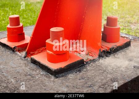 Metal pillar bolted to concrete foundation with anchor bolts Stock ...
