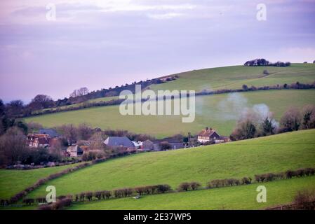 Brighton, January 15th 2021: The Sussex countryside at Saddlescombe ...