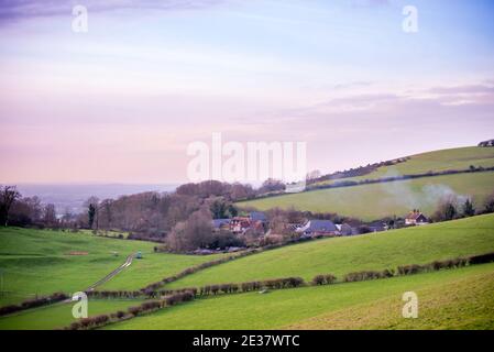 Brighton, January 15th 2021: The Sussex countryside at Saddlescombe ...