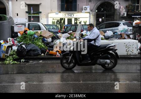 Mountains of rubbish accumulated in the streets of Naples, Italy on ...