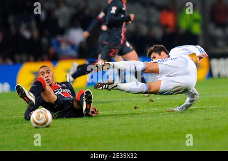 PSG's Guillaume Hoarau and Lyon's Yoann Gourcuff during the French ...