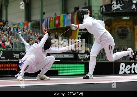 France's Laura Flessel (left) loses against Hungary's Emese Szasz ...