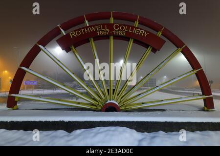 Rothwell Colliery wheel located on a roundabout over the M1 in Leeds ...