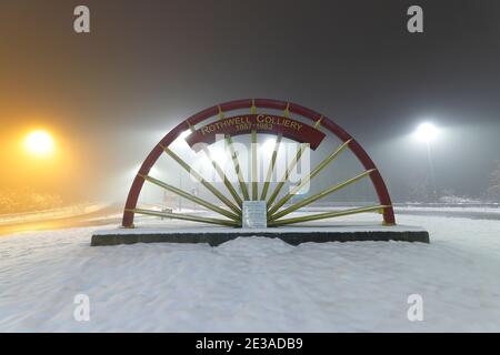 Rothwell Colliery wheel located on a roundabout over the M1 in Leeds ...