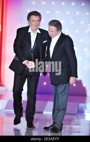 Eddy Mitchell and Michel Drucker at the taping of Vivement Dimanche on ...