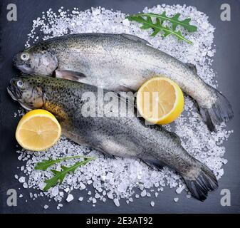 Sea bass fish on the graphite board Stock Photo - Alamy
