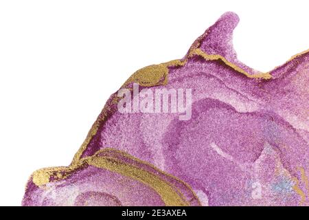 Abstract purple stains on white background. Violet and gold watercolor ...