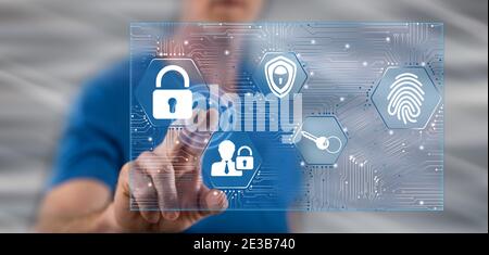 Man touching a payment security concept on a touch screen with his ...