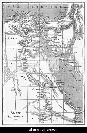 Map of the country of Egypt in 1863, Africa. Old 19th century engraved ...